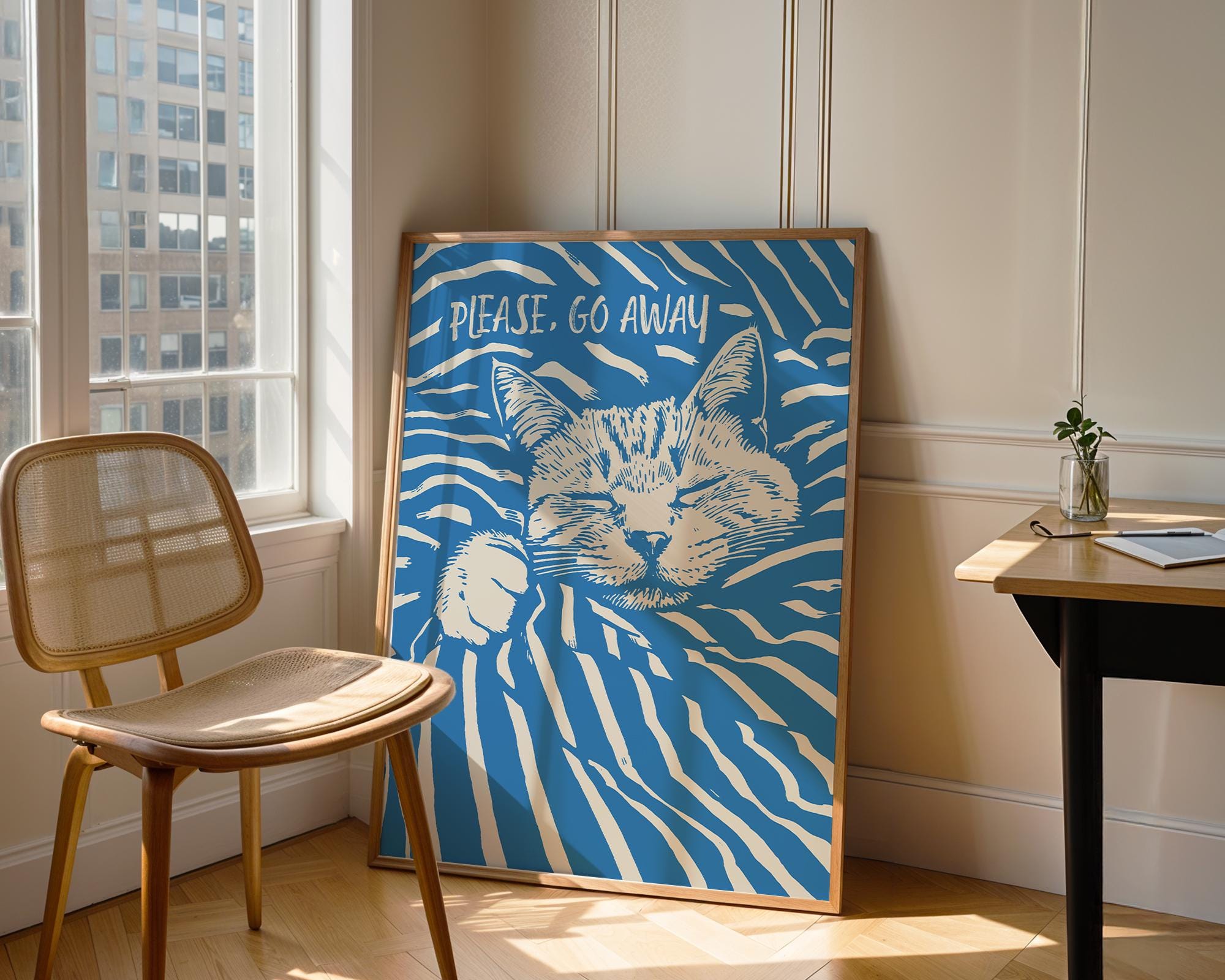 Go Away Poster Printable Kids Bedroom Wall Art Funny Cat Art Print ...