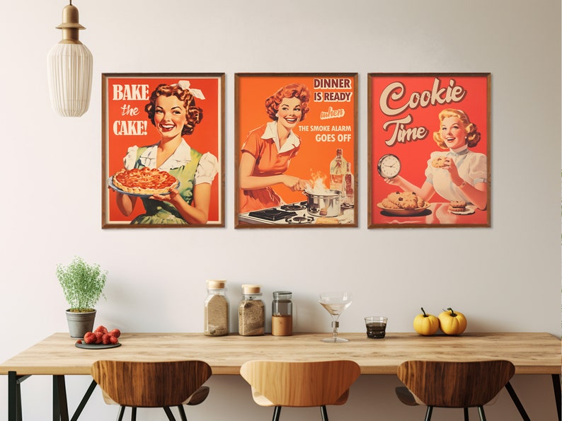 Retro Kitchen Print Set of 6 Funny Retro Prints Kitchen Wall Art 50s ...