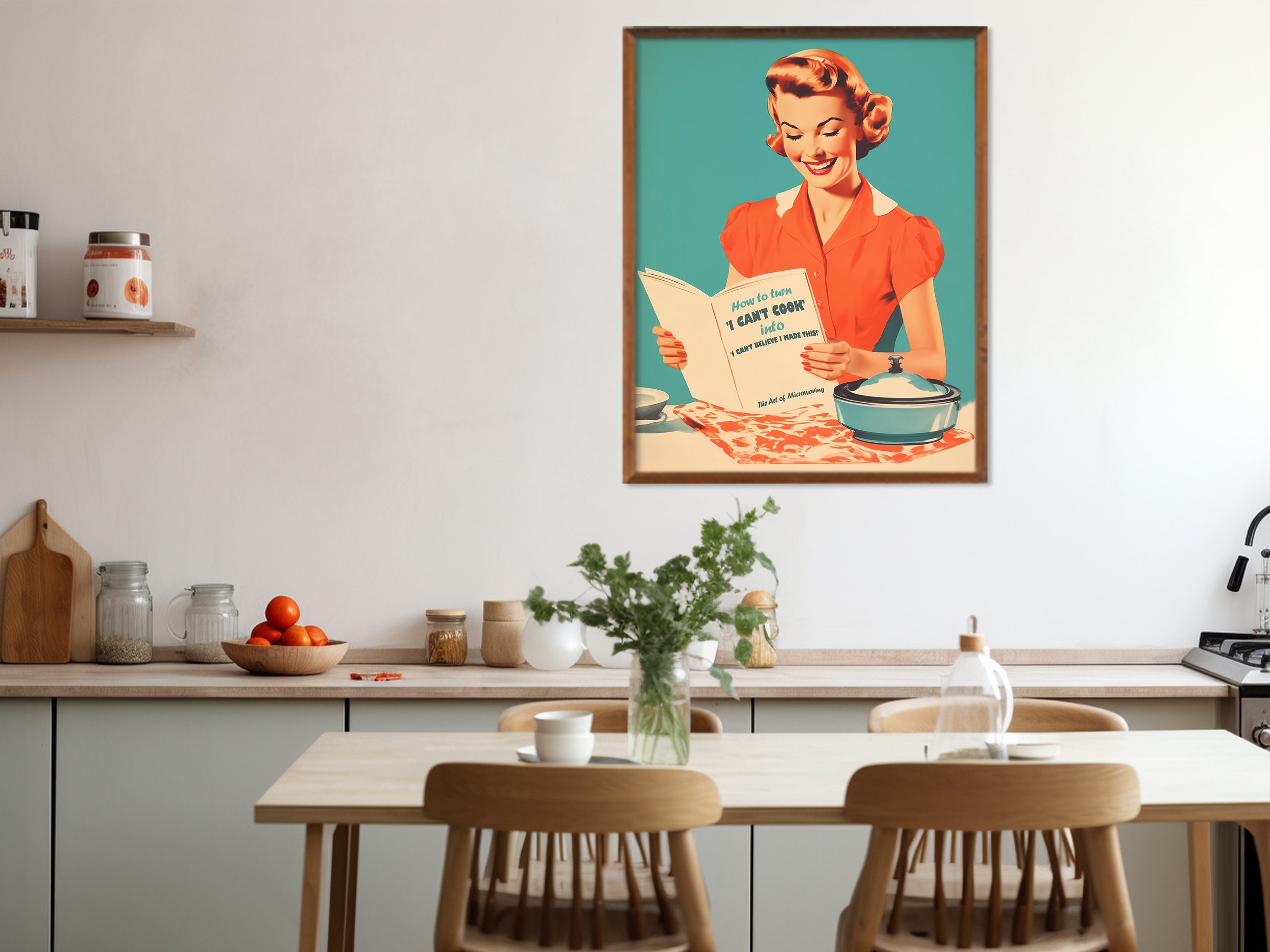 Retro Kitchen Art Digital Funny Kitchen Wall Art 50s 60s Style Print Can't Cook Print Happy ...