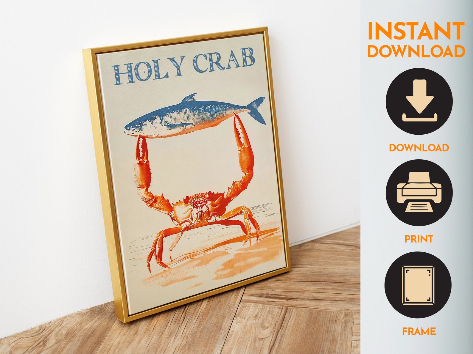 Retro Funny Poster Printable Crab Poster Beach House Decor Holly Crab ...