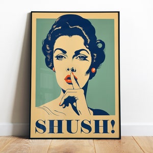 Funny Poster Printable Shh Poster Retro Wall Art Silence Digital Print ...