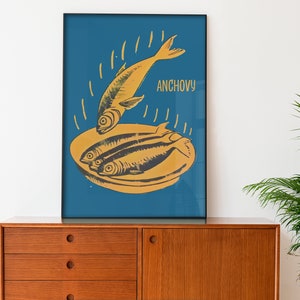 Anchovies Poster Printable Blue Fish Kitchen Wall Art Sardine Poster ...