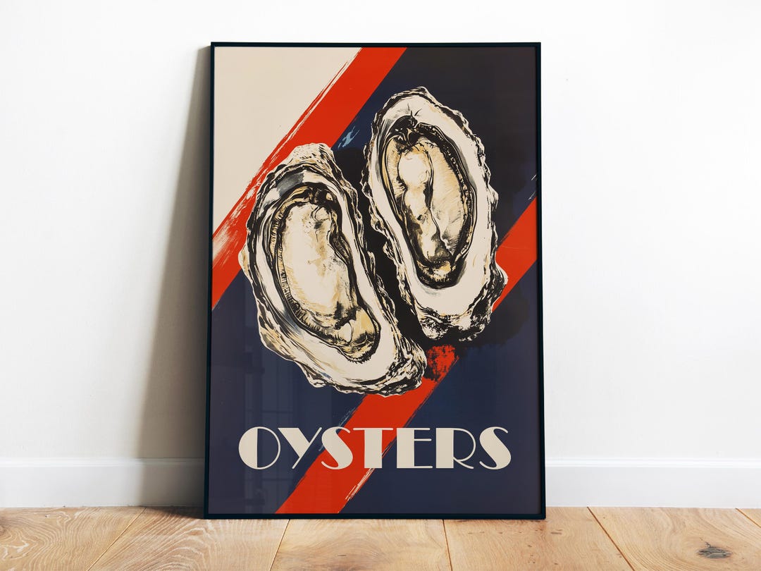 Oysters Art Print Retro Food Wall Art Printable Oyster Kitchen Wall Art ...