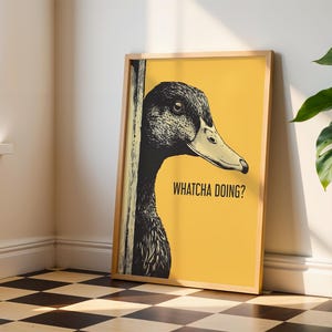 Retro Bathroom Wall Art Printable Funny Duck Poster Pooping Digital ...