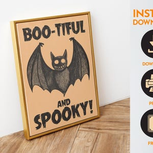 BOO Halloween Wall Art Printable Cute Bat Poster Print Halloween Art ...