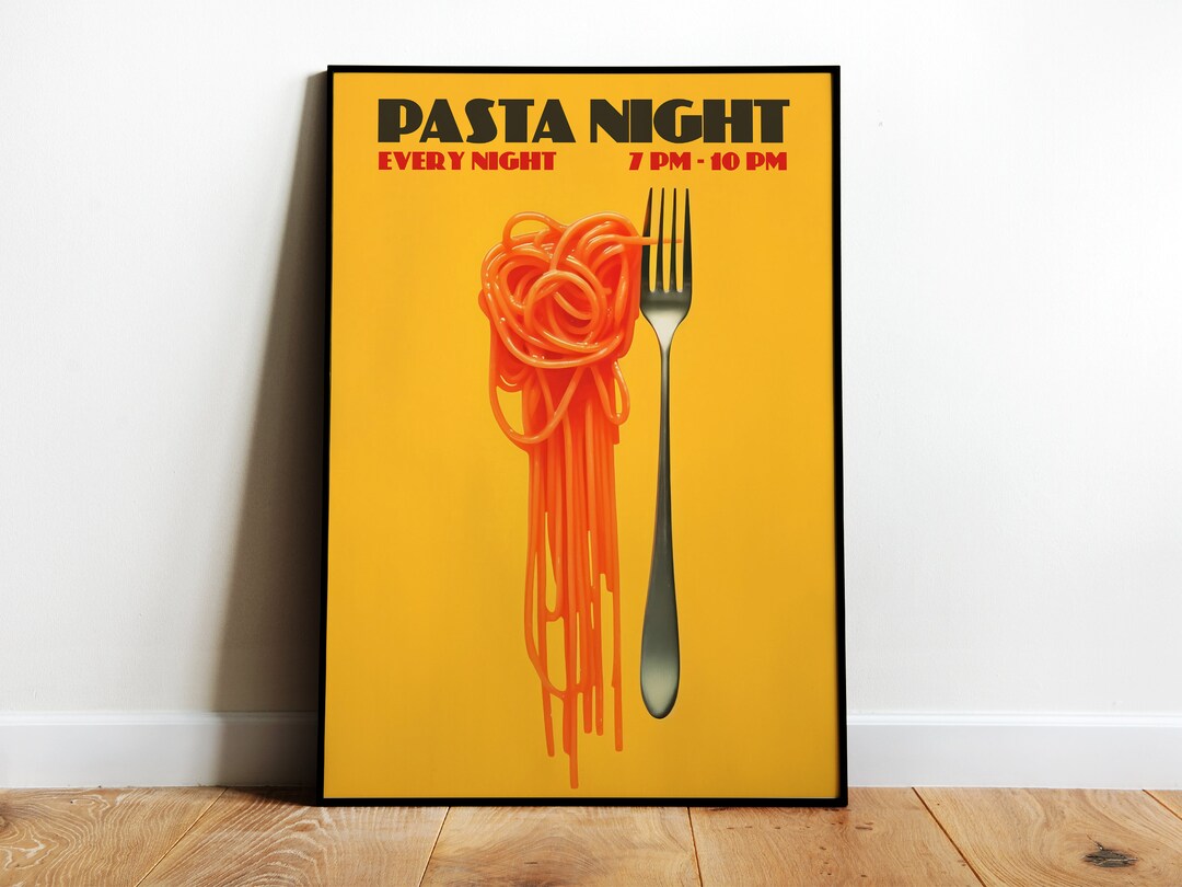Pasta Night Poster Italian Food Wall Art Spaghetti Print Pasta Lover ...