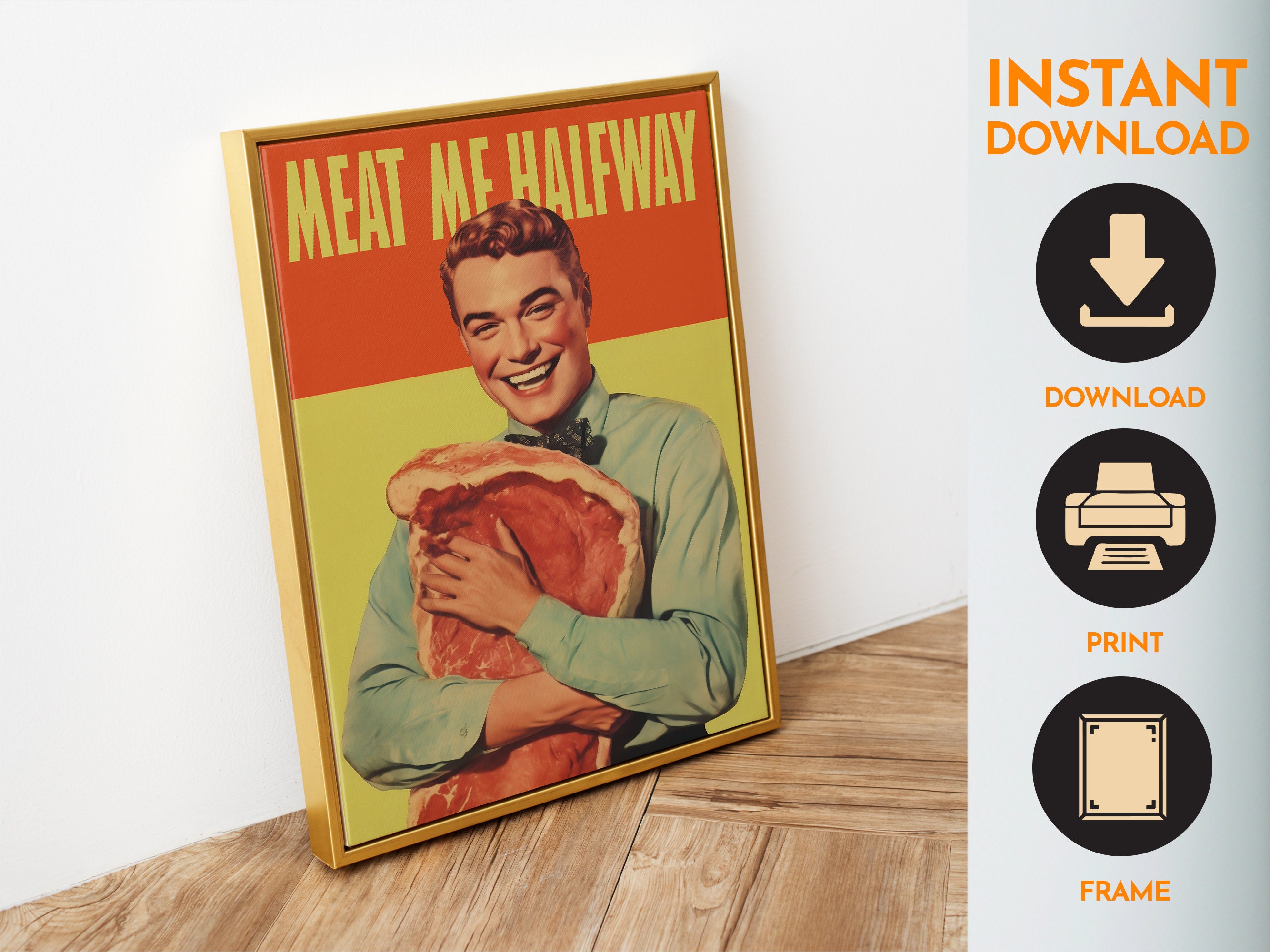 Retro Meat Poster Digital Raw Meat Art Steak Poster Butcher - Etsy