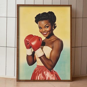 Female Boxer Print Boxing Wall Art Printable Gym Art Black Women Retro ...