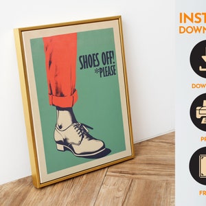 Shoes off Sign Funny Entryway Wall Art Retro Print No Shoes Printable ...