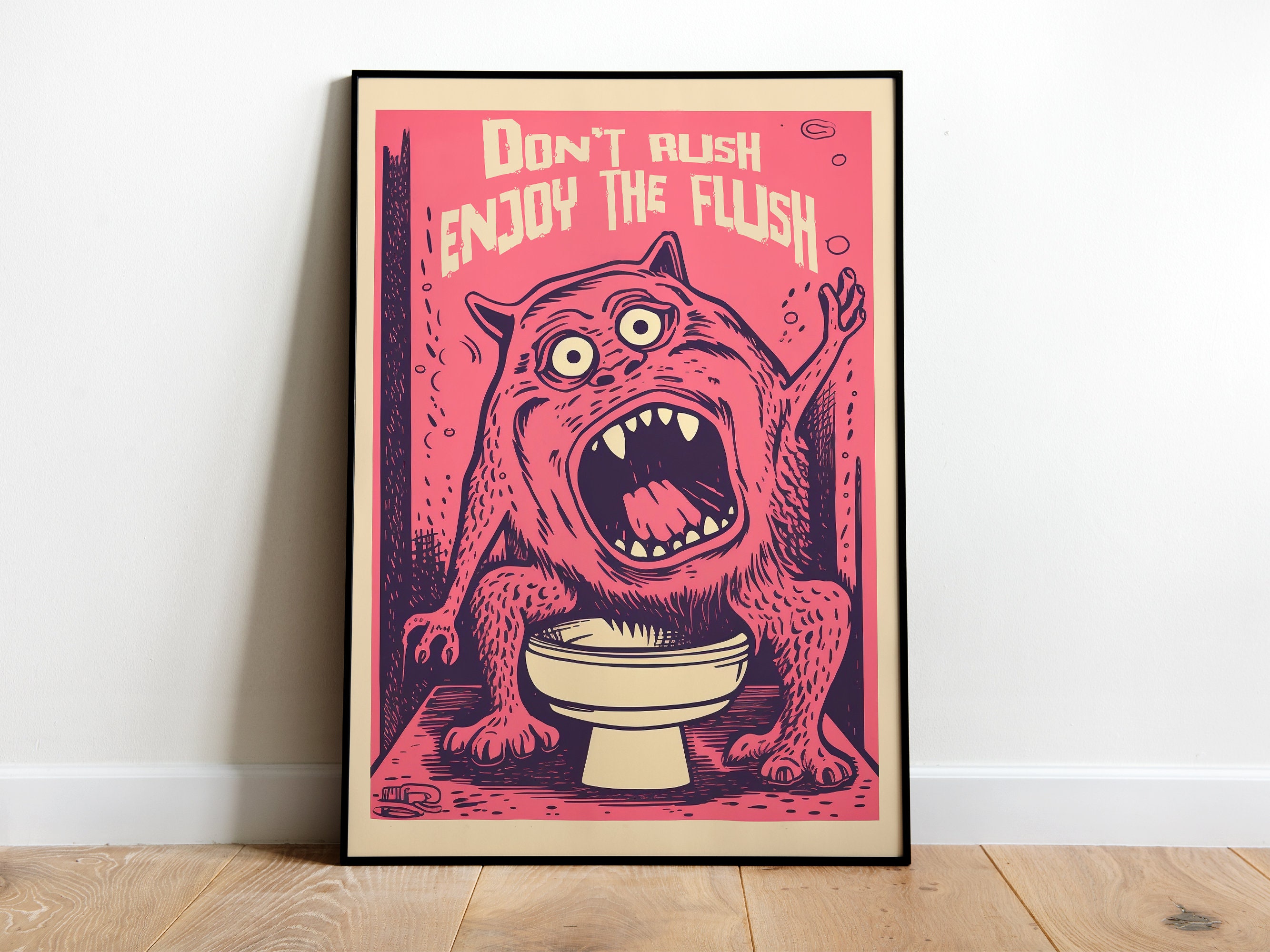 Funny Toilet Poster Monster on the Toilet Print Restroom Art - Etsy