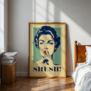Funny Poster Printable Shh Poster Retro Wall Art Silence Digital Print ...