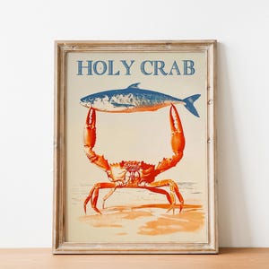 Retro Funny Poster Printable Crab Poster Beach House Decor Holly Crab ...