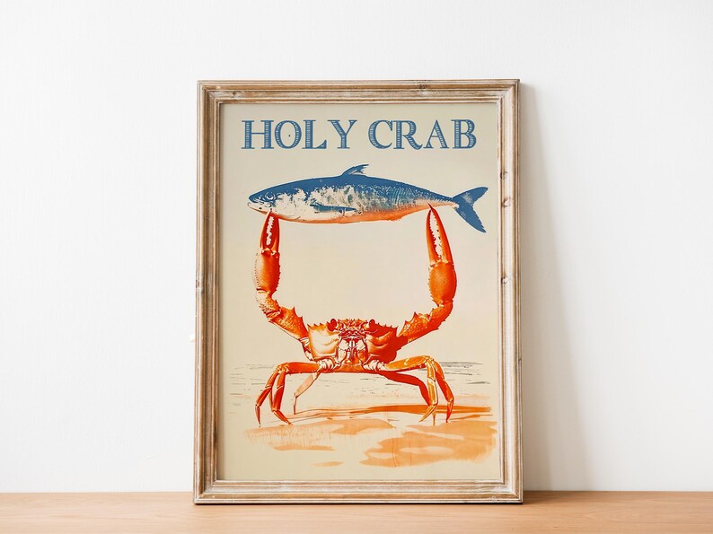 Retro Funny Poster Printable Crab Poster Beach House Decor Holly Crab ...