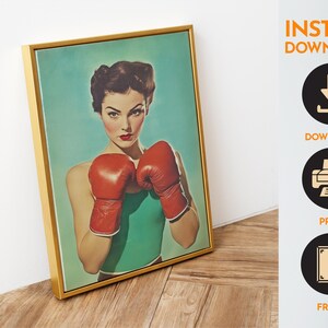 Female Boxer Print Boxing Wall Art Printable Gym Art Prints Women Retro ...