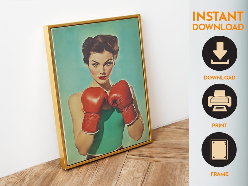Female Boxer Print Boxing Wall Art Printable Gym Art Prints Women Retro ...