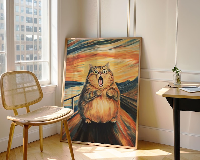 Funny Scream Cat Art Print – Parody Fat Cat Poster (digital Download ...