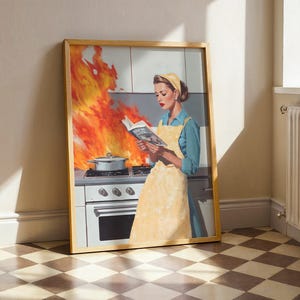 Retro Kitchen Fire Art Print – Vintage Cooking Poster, Funny Gift for a ...
