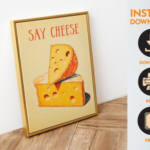 Retro Cheese Poster Funny Food Print Kitchen Wall Art Digital Print ...