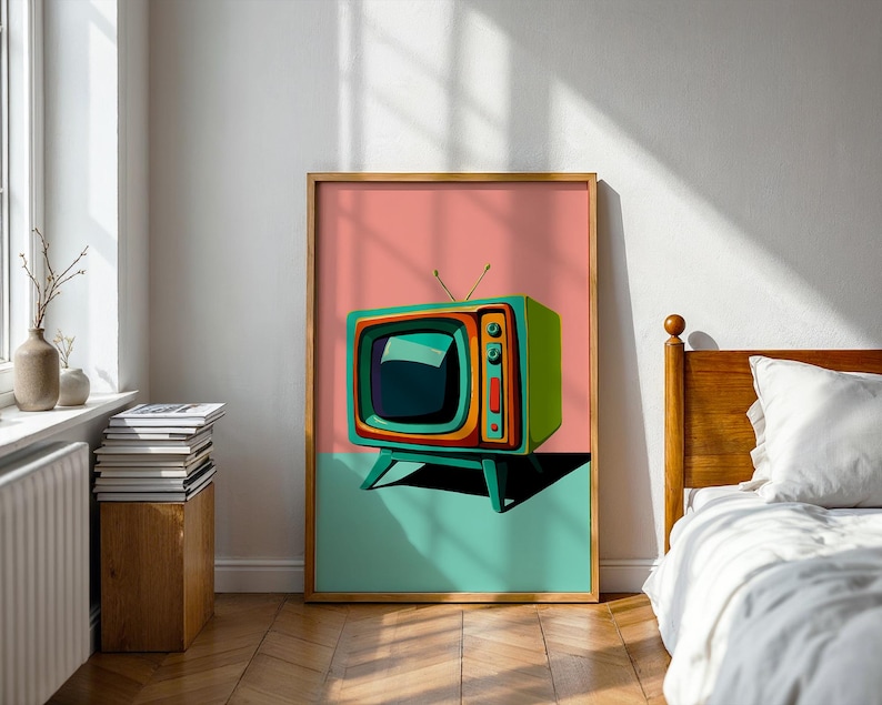 Retro TV Art Print: Mid-century Modern Colorful Home Decor (digital ...