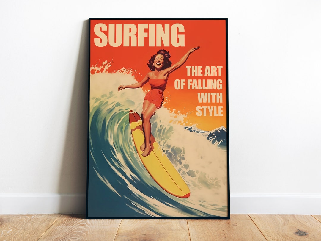 Surfing Girl Wall Art Funny Poster Retro Digital Print Summertime ...