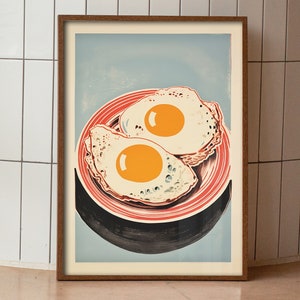 Retro Egg Print Kitchen Wall Art Printable Fried Eggs Poster Retro Food ...