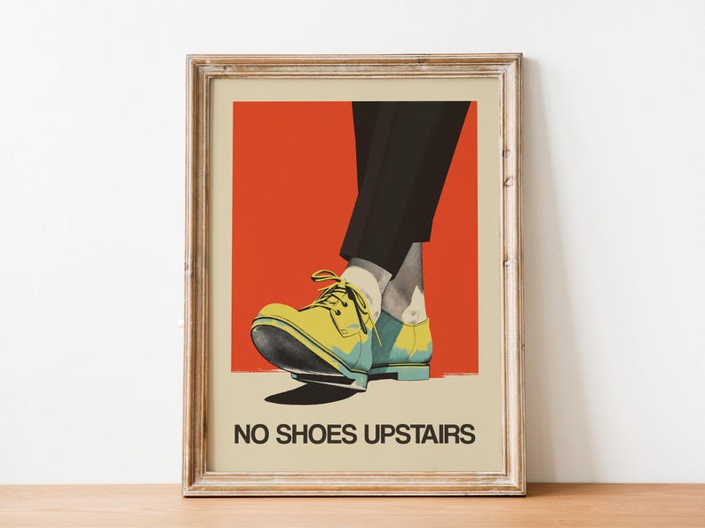 No Shoes Upstairs Printable Funny Entryway Wall Art Retro Print No ...