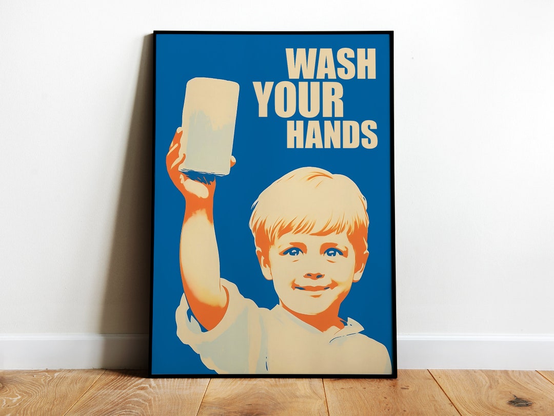 Retro Wash Your Hands Print Minimalistic Funny Poster for Toilet ...