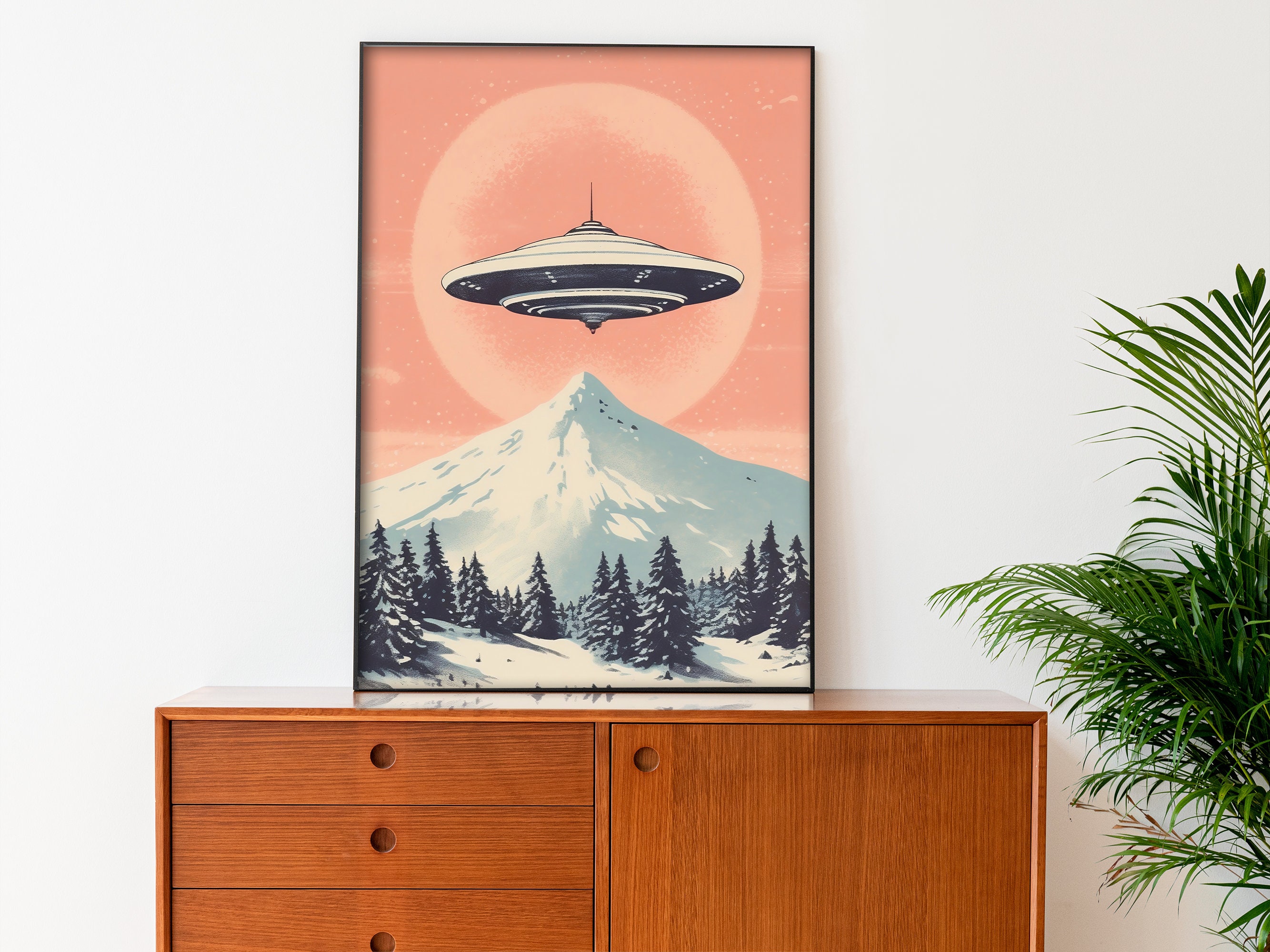 Retro Ufo Poster Alien Wall Art UFO Art Print Hovering Ufo Flying ...
