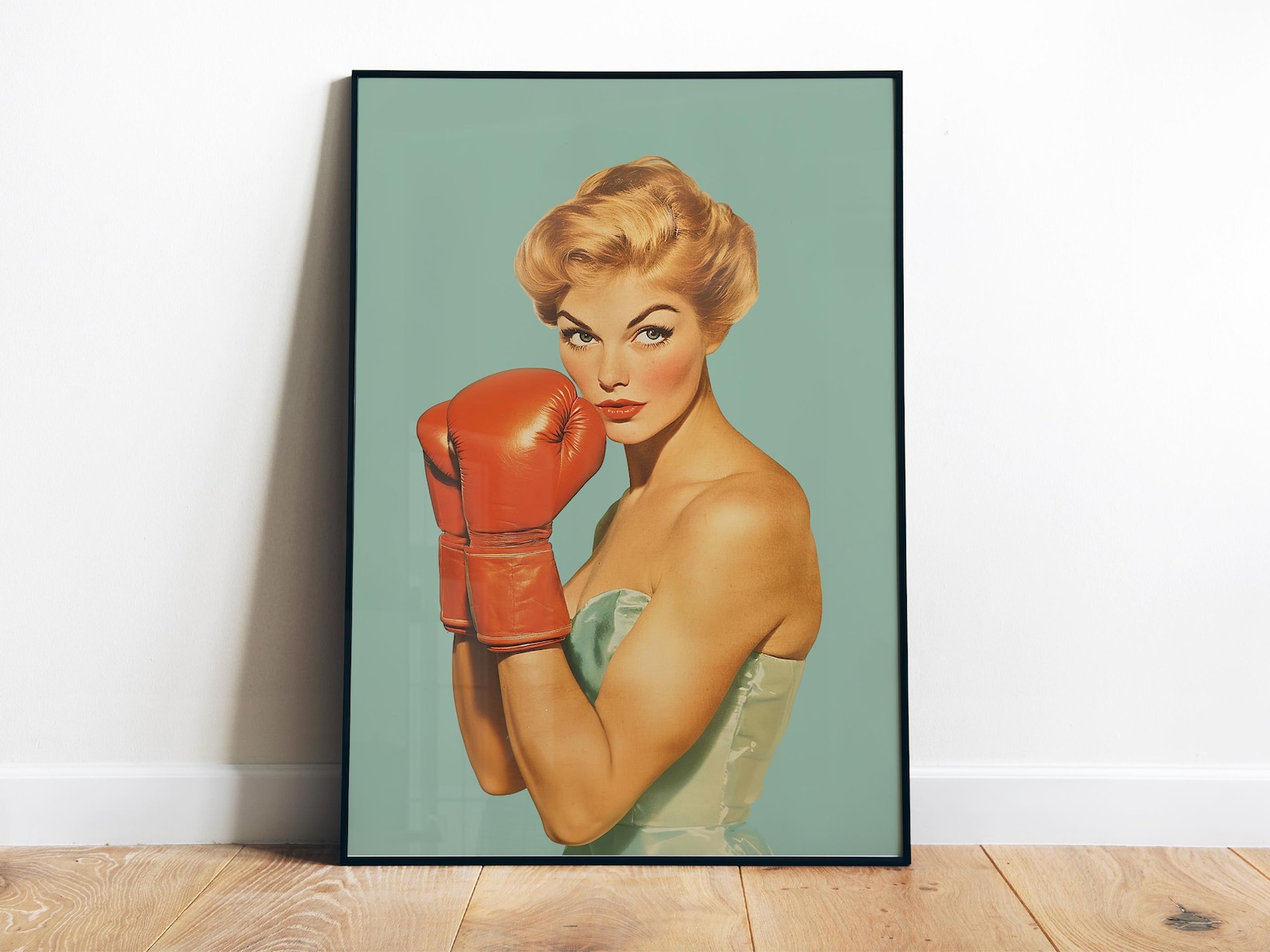Retro Female Boxer Print Gym Wall Art Printable Boxing Gloves 50s 60s ...