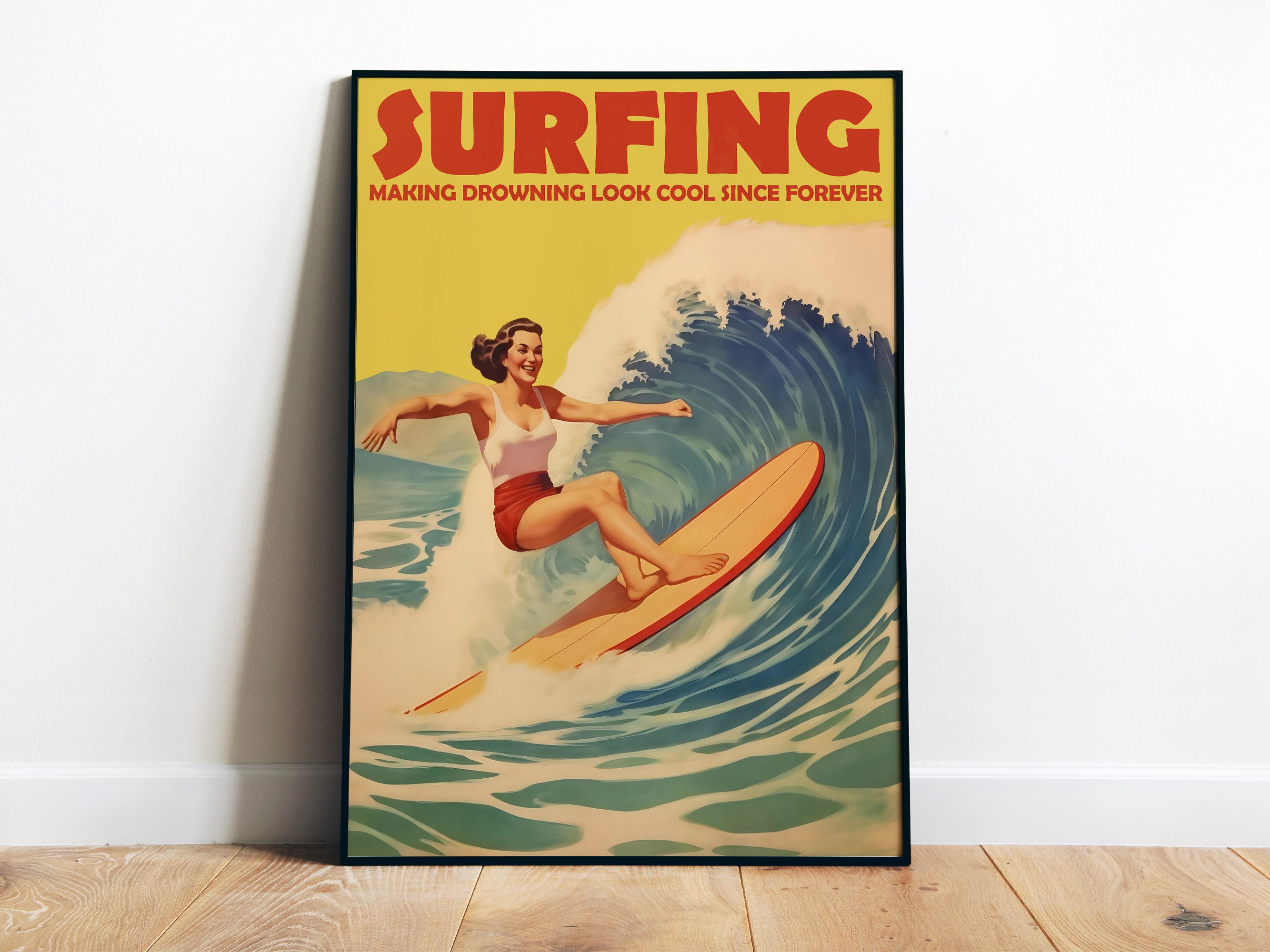 Surf Board Art Beach Surfer Poster Digital Print Funny Surfer Wall ...