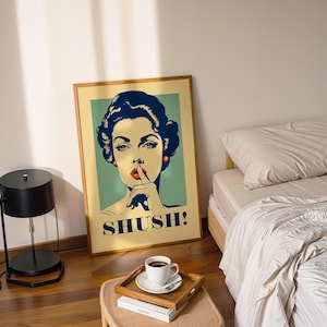 Funny Poster Printable Shh Poster Retro Wall Art Silence Digital Print ...