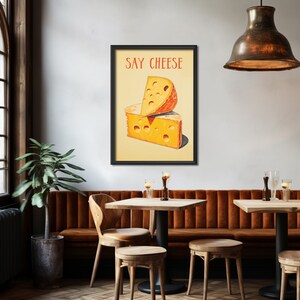 Retro Cheese Poster Funny Food Print Kitchen Wall Art Digital Print ...