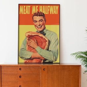Retro Meat Poster Digital Raw Meat Art Steak Poster Butcher Shop Art ...