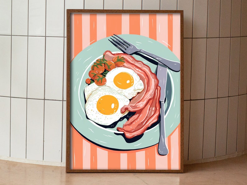 Eggs and Bacon Art Print Retro Kitchen Wall Art Breakfast Download Food ...