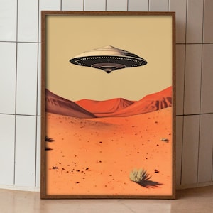Retro Ufo Poster Alien Wall Art UFO Retro Print Hovering Ufo Flying ...