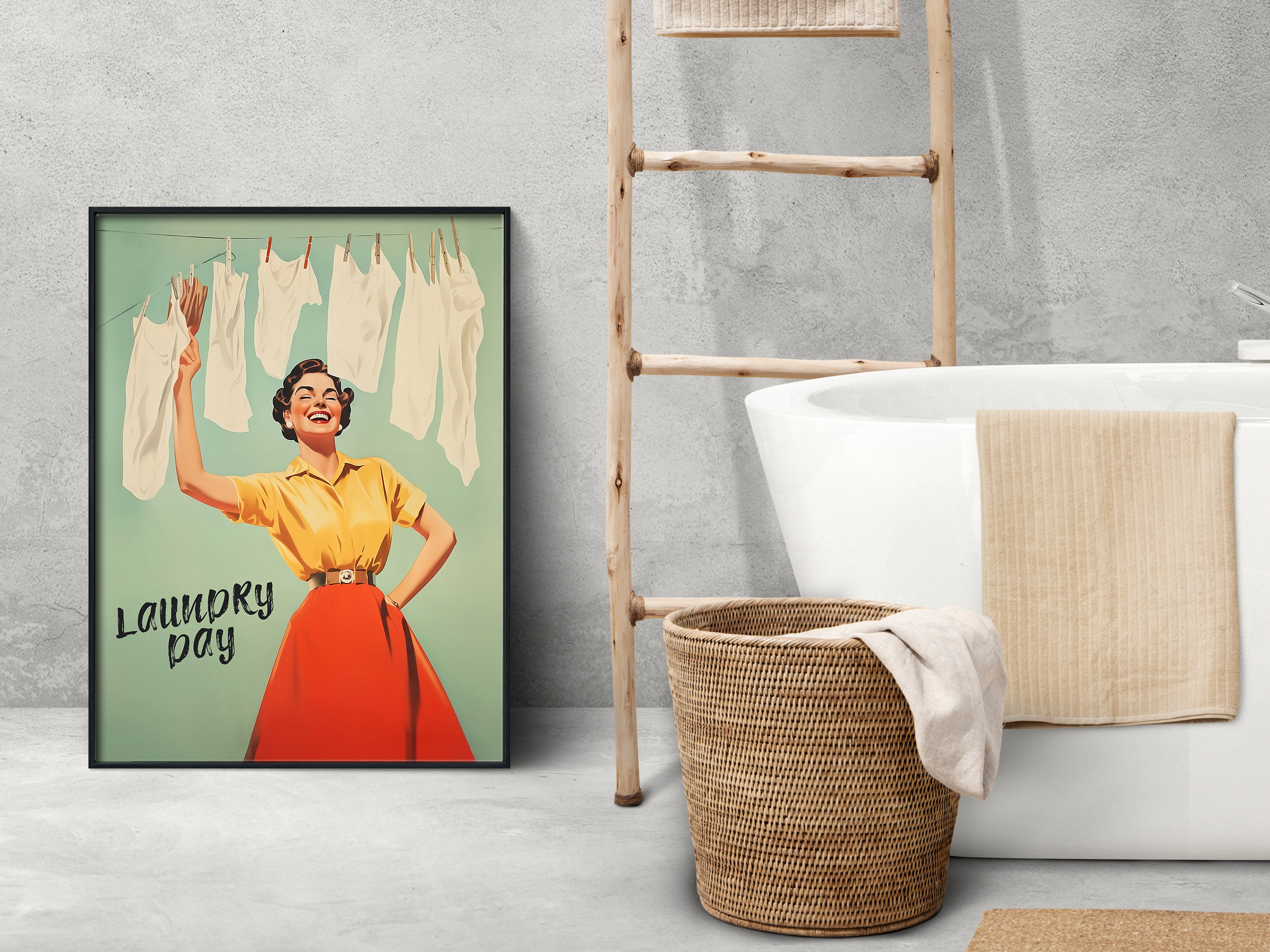 Laundry Day Print Retro Housewife Bathroom Print Funny Laundry Room ...