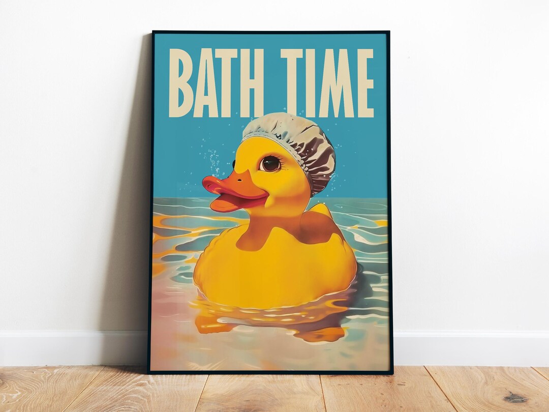 Bath Time Poster Printable Bathroom Wall Art Digital Duck Print Retro ...