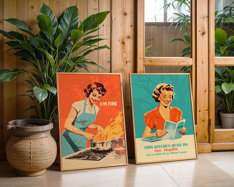 Funny Kitchen Print Set of 6 - Retro Housewife Posters Kitchen Art 50s ...