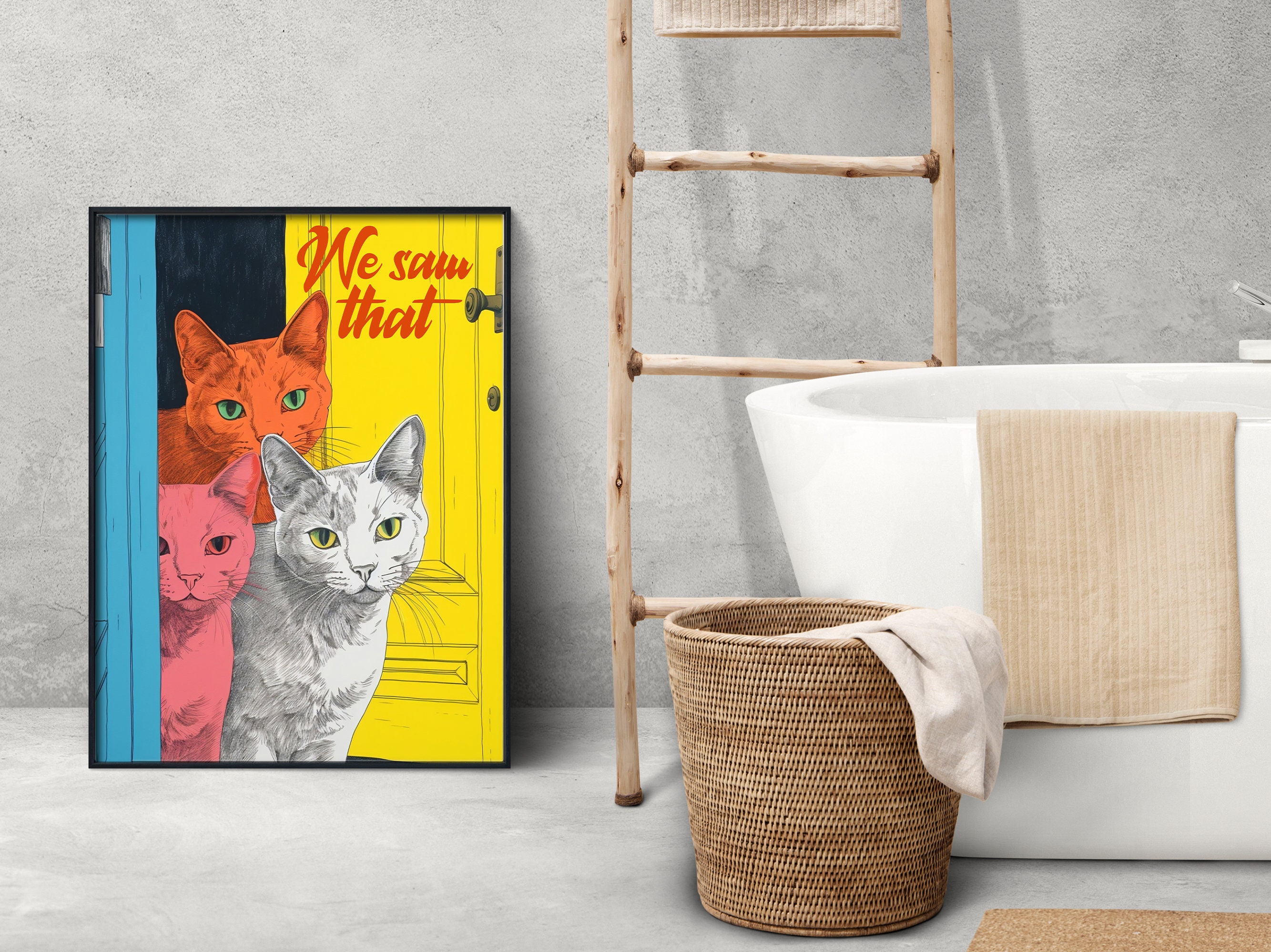 Bathroom Cat Print Bathroom Wall Art Funny Prints Restroom Poster Funny ...