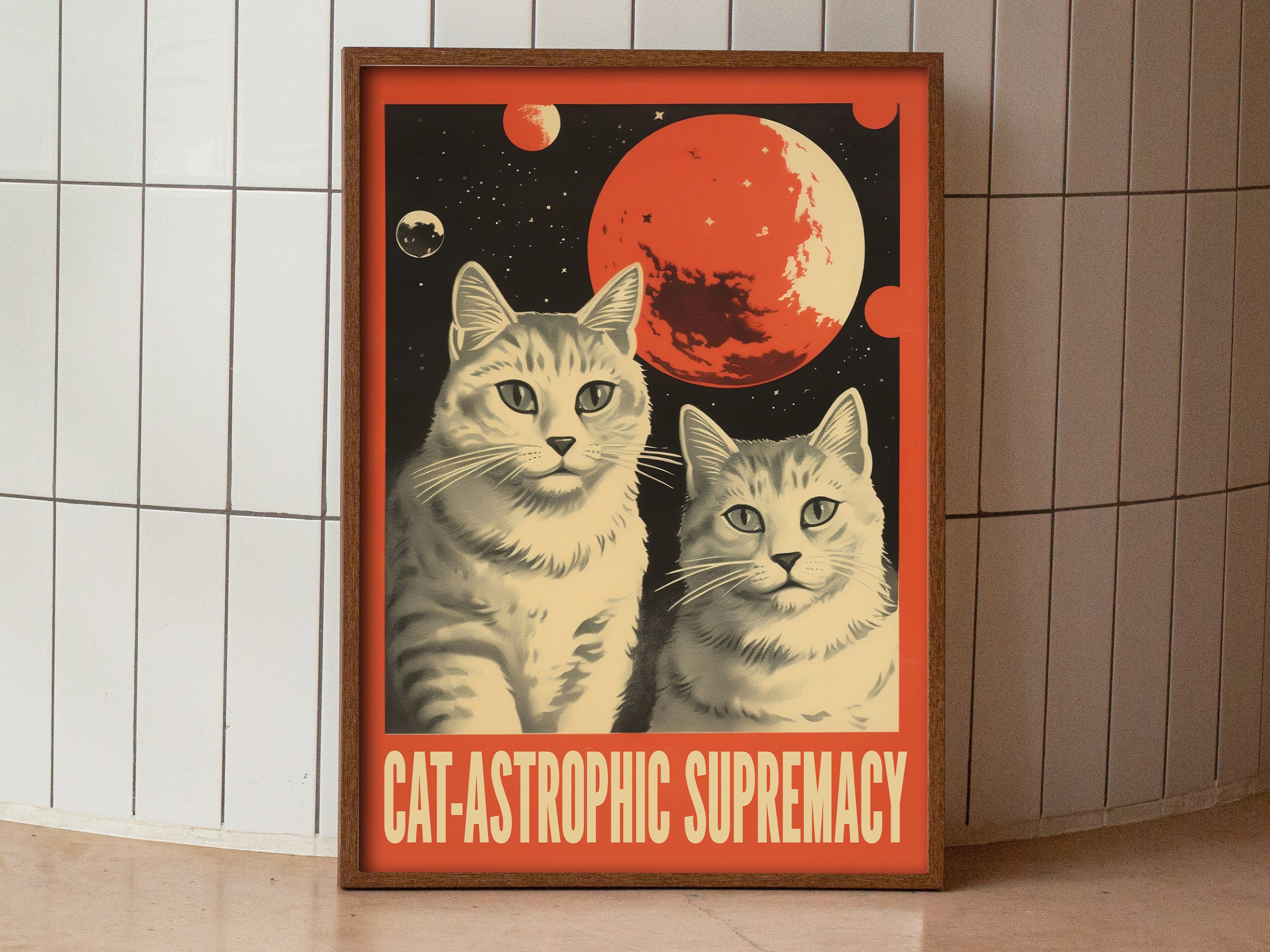 Retro Cats in Space Print Space Kitty Print Space Travel Cat Print ...