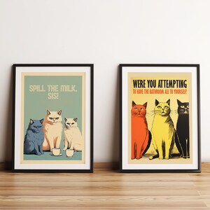 Retro Cat Poster Set of 6 Eclectic Wall Art Vintage Cat Print Funny ...