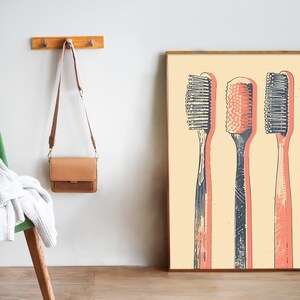 Toothbrush Wall Art Retro Bathroom Poster Printable Toilet Art Print ...