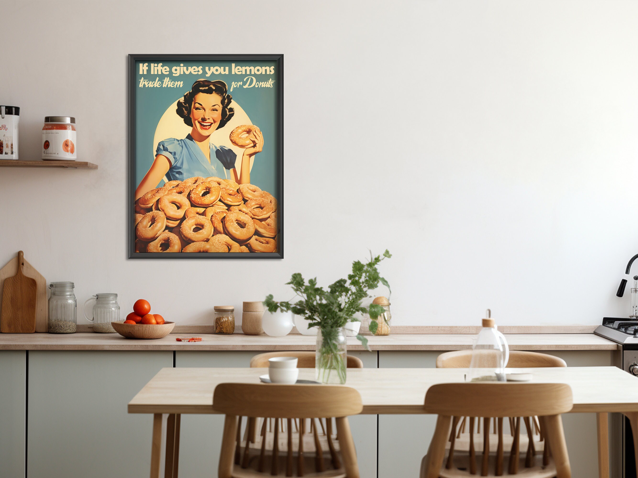 Retro Kitchen Art Print Doughnut Print Cafe Wall Art Donut - Etsy
