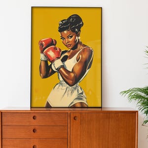 Female Boxer Print Boxing Wall Art Printable Yellow Gym Art Prints ...