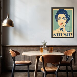 Funny Poster Printable Shh Poster Retro Wall Art Silence Digital Print ...