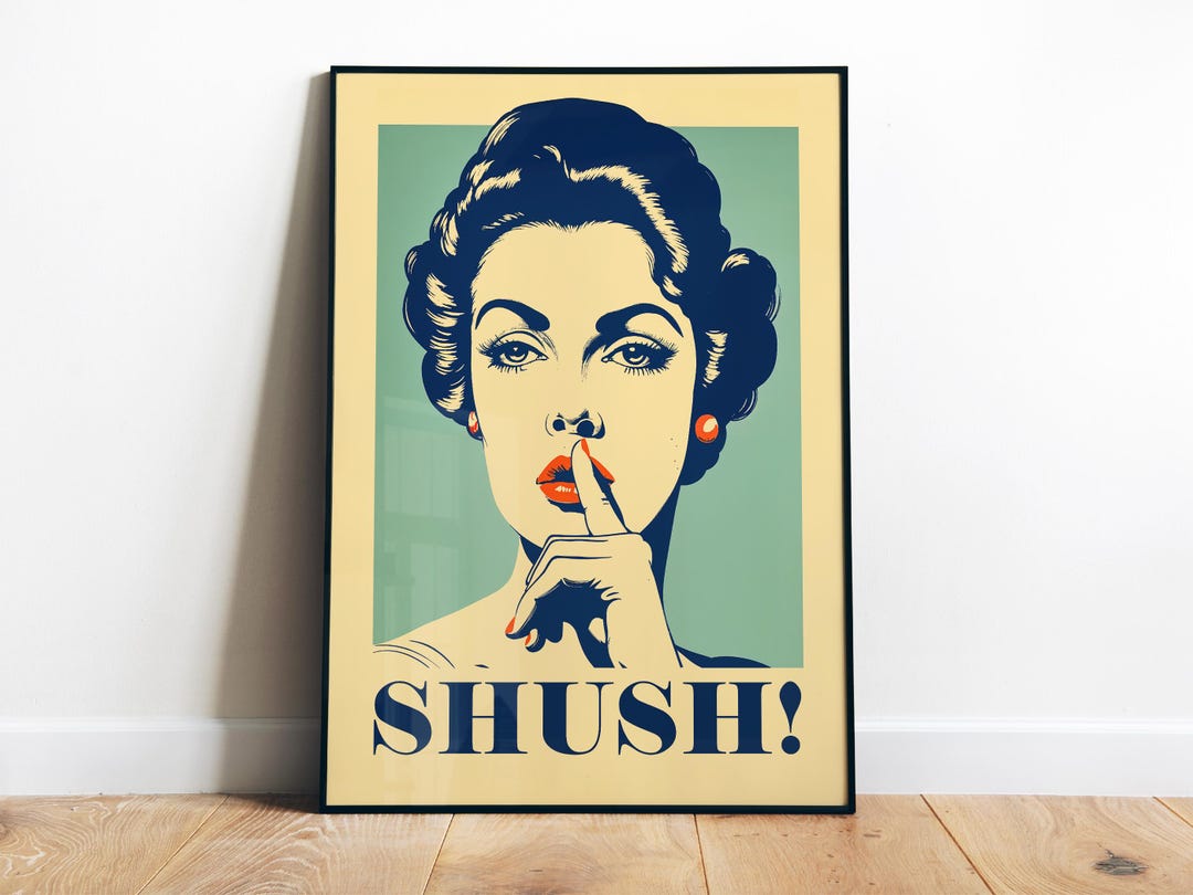 Funny Poster Printable Shh Poster Retro Wall Art Silence Digital Print ...