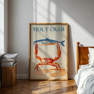 Retro Funny Poster Printable Crab Poster Beach House Decor Holly Crab ...