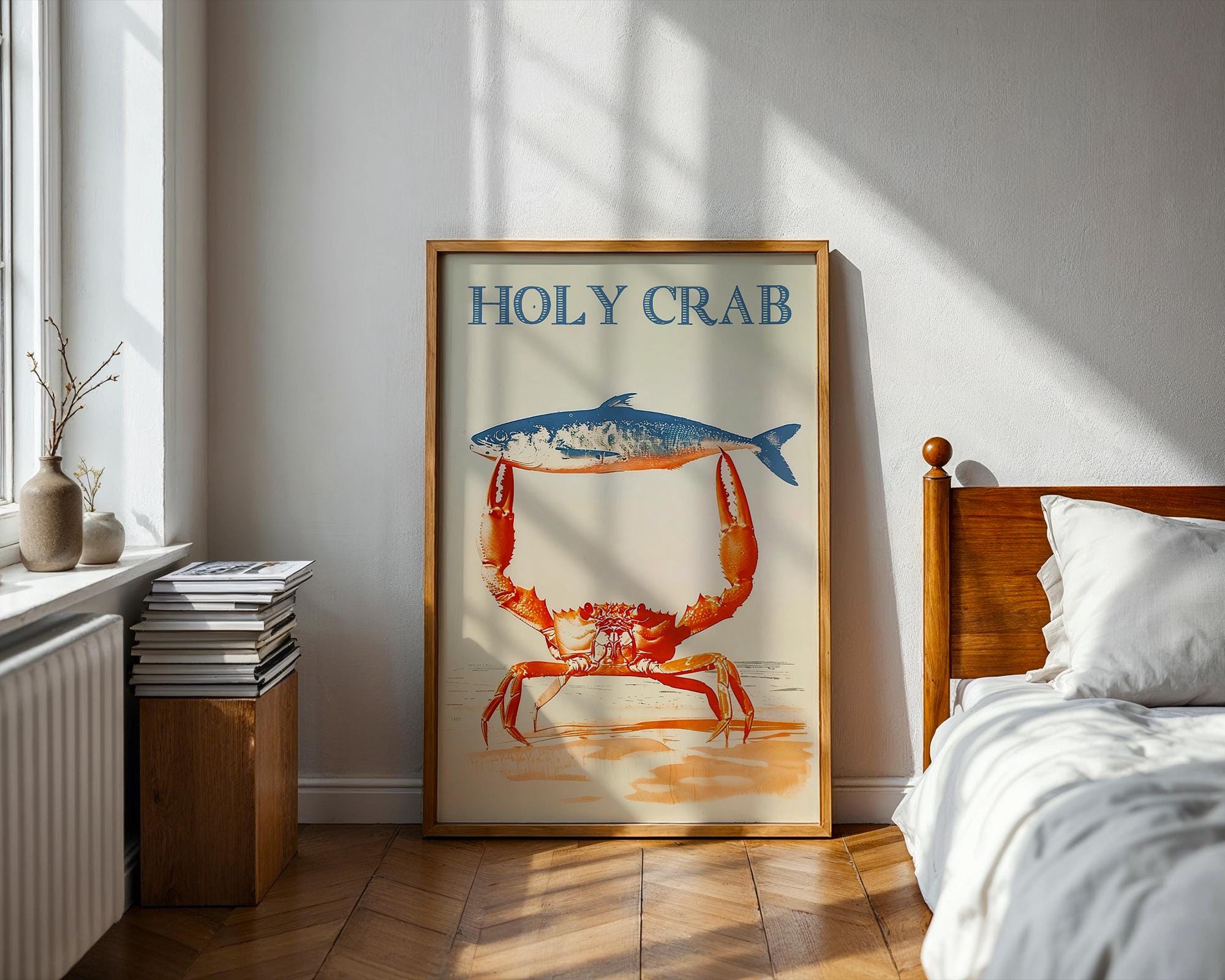 Retro Funny Poster Printable Crab Poster Beach House Decor Holly Crab ...