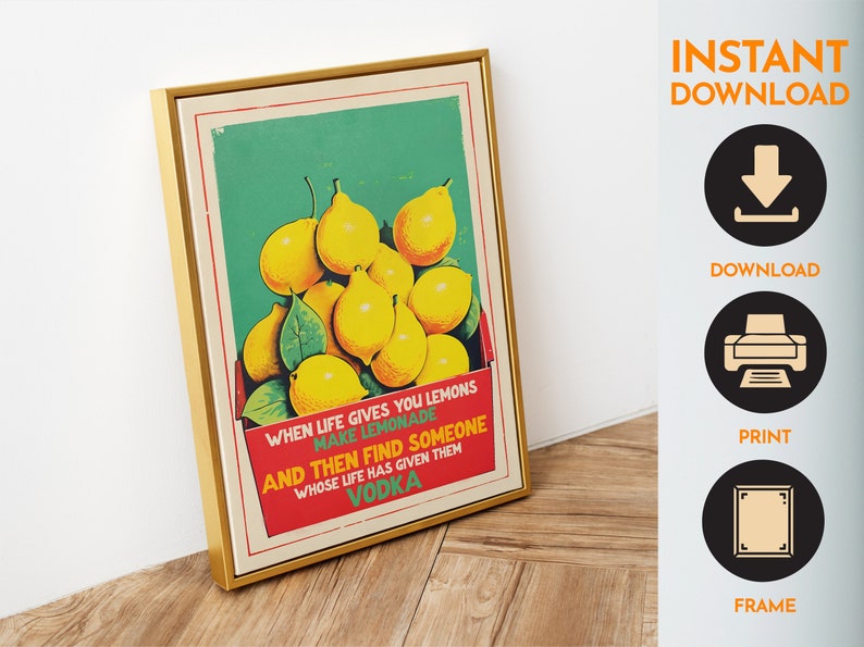 Retro Funny Poster Lemon Printable Lemon Print Digital Download Kitchen ...