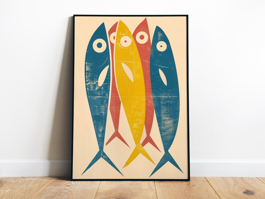 Retro Fish Print Sardines Wall Art Digital Print Seafood Art Print ...